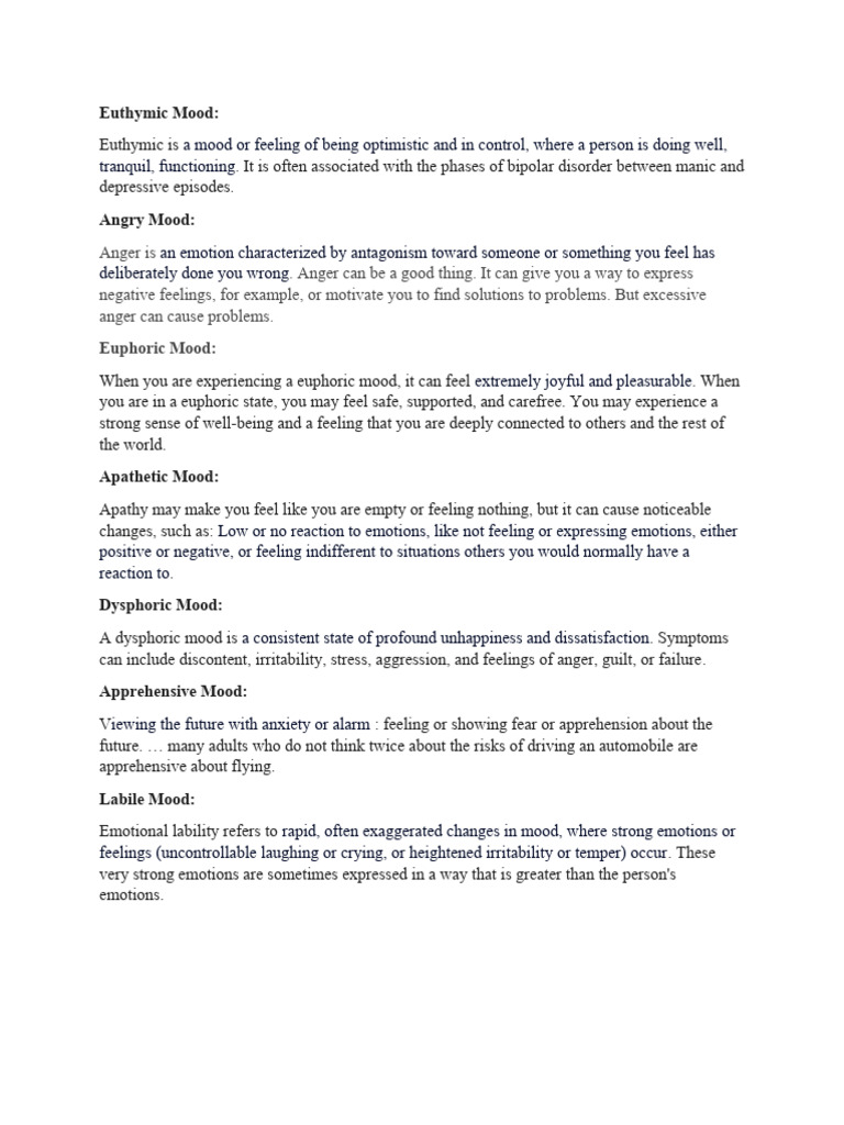 Types of Moods in Psychology | PDF