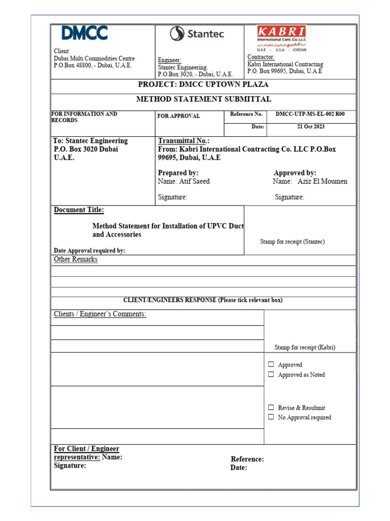 MSRA - ELE-02 Installation of UPVC Duct | PDF | Duct (Flow) | Pipe (Fluid Conveyance)
