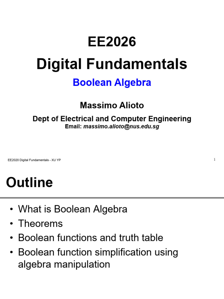 EE2026 - L2 - Boolean Algebra | PDF