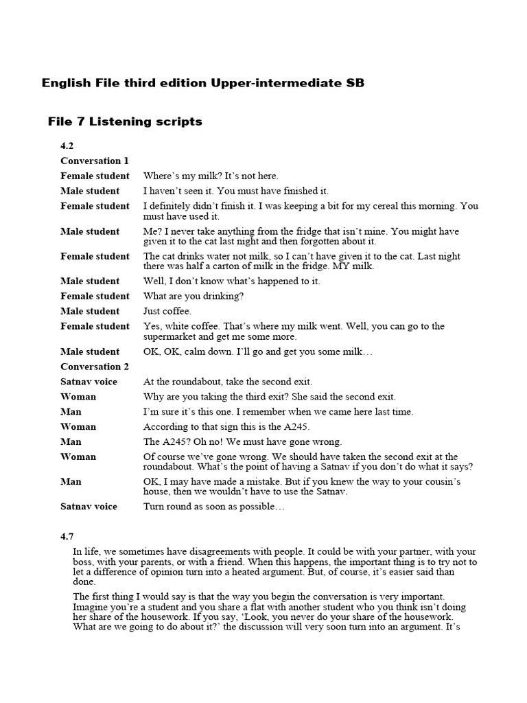 Englishfile 3e Uppint File7 Listeningscripts | PDF