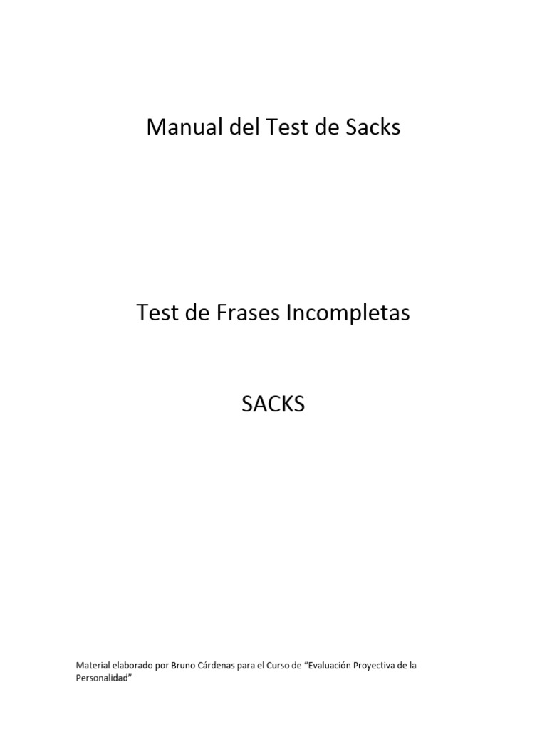 Manual del Test de Sacks | PDF | Sicología | Las emociones