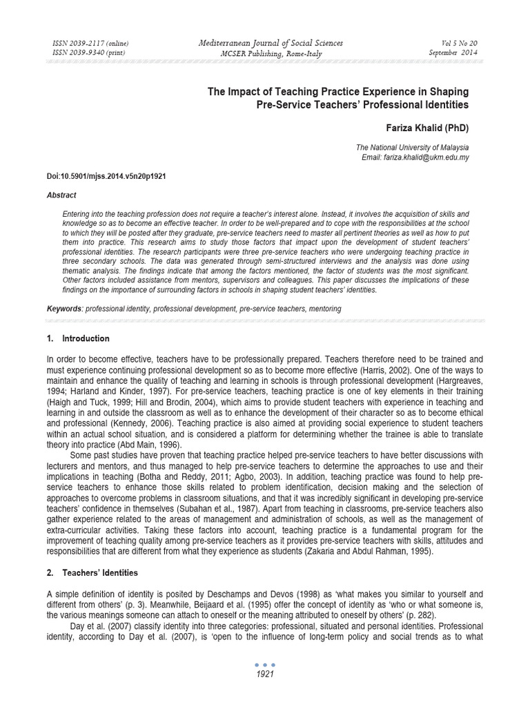 Impact of Teaching Practice on Teacher Identity | PDF | Teachers ...