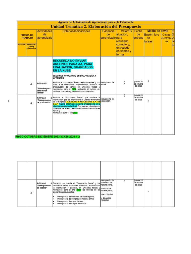 ++3CX326 1-2 2024 Ada Ut2 2023 171023 | PDF | Presupuesto | Evaluación