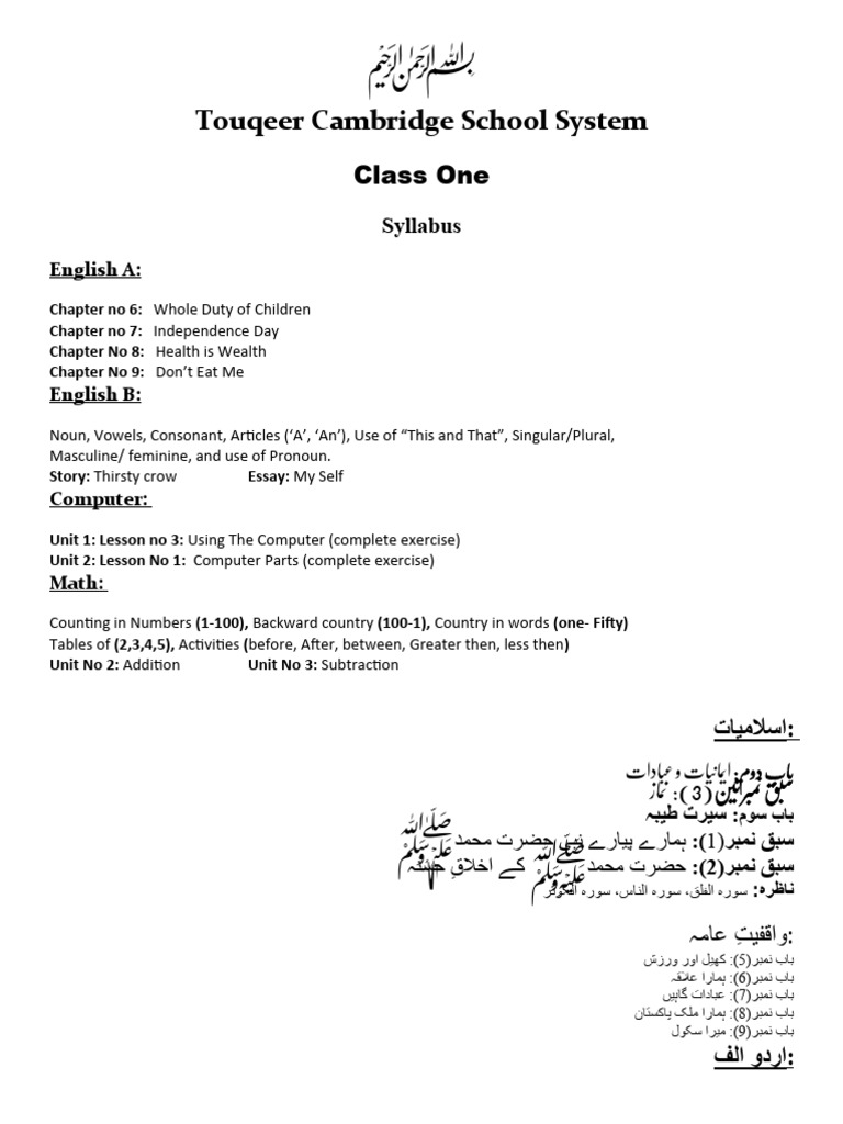 Class One Syllabus | PDF