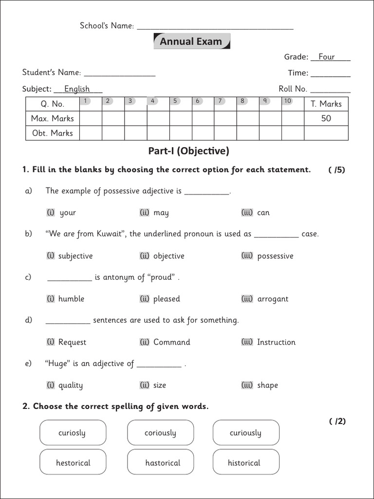 English Paper Class 4 (3rd Term) | Download Free PDF | English Language ...