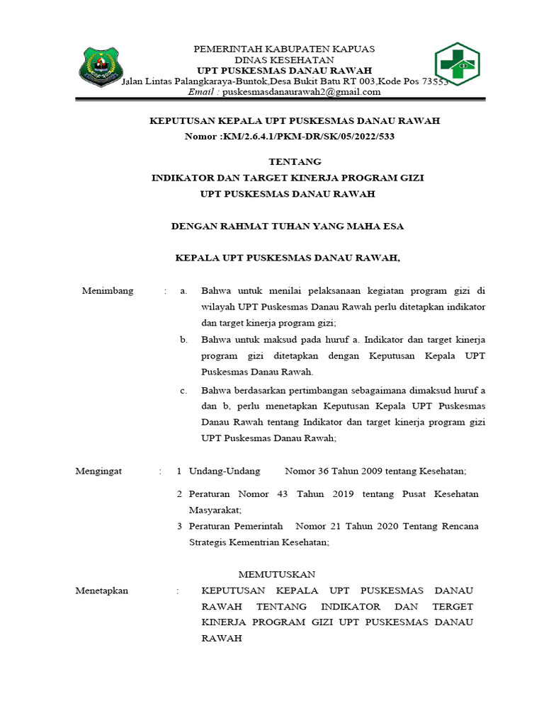 2641 SK Indikator Dan Target Kinerja Gizi | PDF