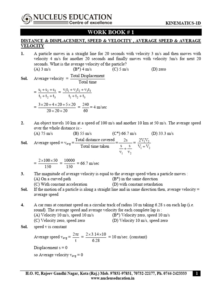 Kinematics Sol | PDF | Velocity | Speed