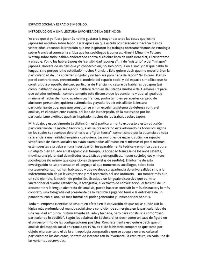 Espacio Social y Espacio Simbolico | PDF | Teoría | Conocimiento