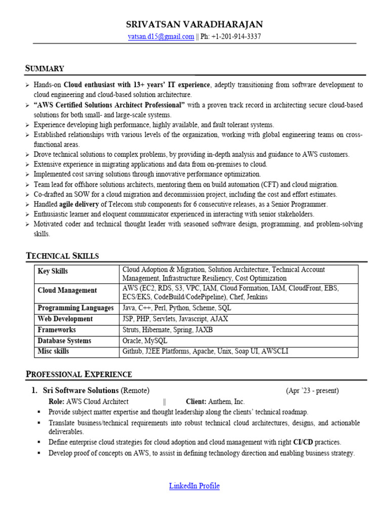 SrivatsanVaradharajan TAM Resume | PDF | Cloud Computing | Amazon Web ...