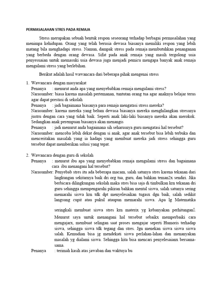Permasalahan Stres Pada Remaja | PDF