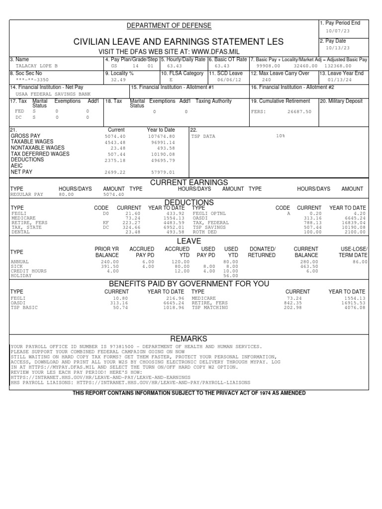 Civilian Leave and Earnings Statement Les | Download Free PDF | Social ...
