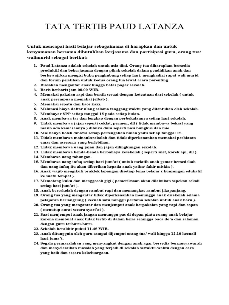 Tata Tertib Paud Latanza | PDF