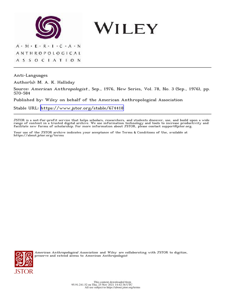 Halliday 1976 - Anti-Languages | PDF | Dialect | Reality