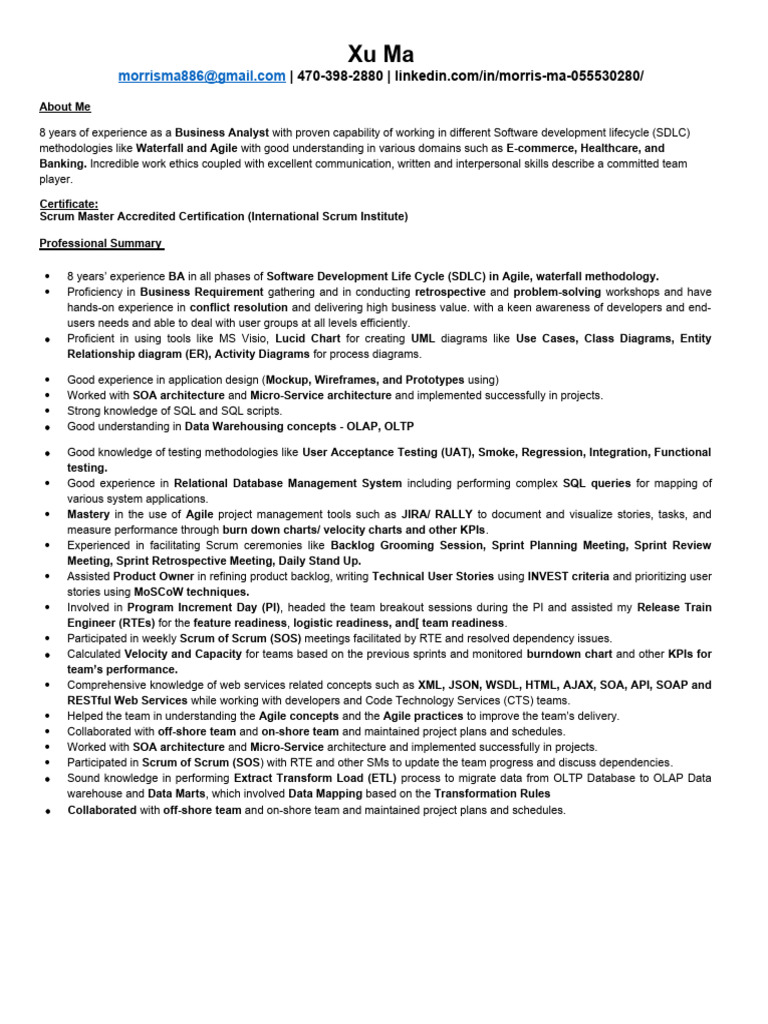 BA Resume | PDF | Scrum (Software Development) | Software Development Process