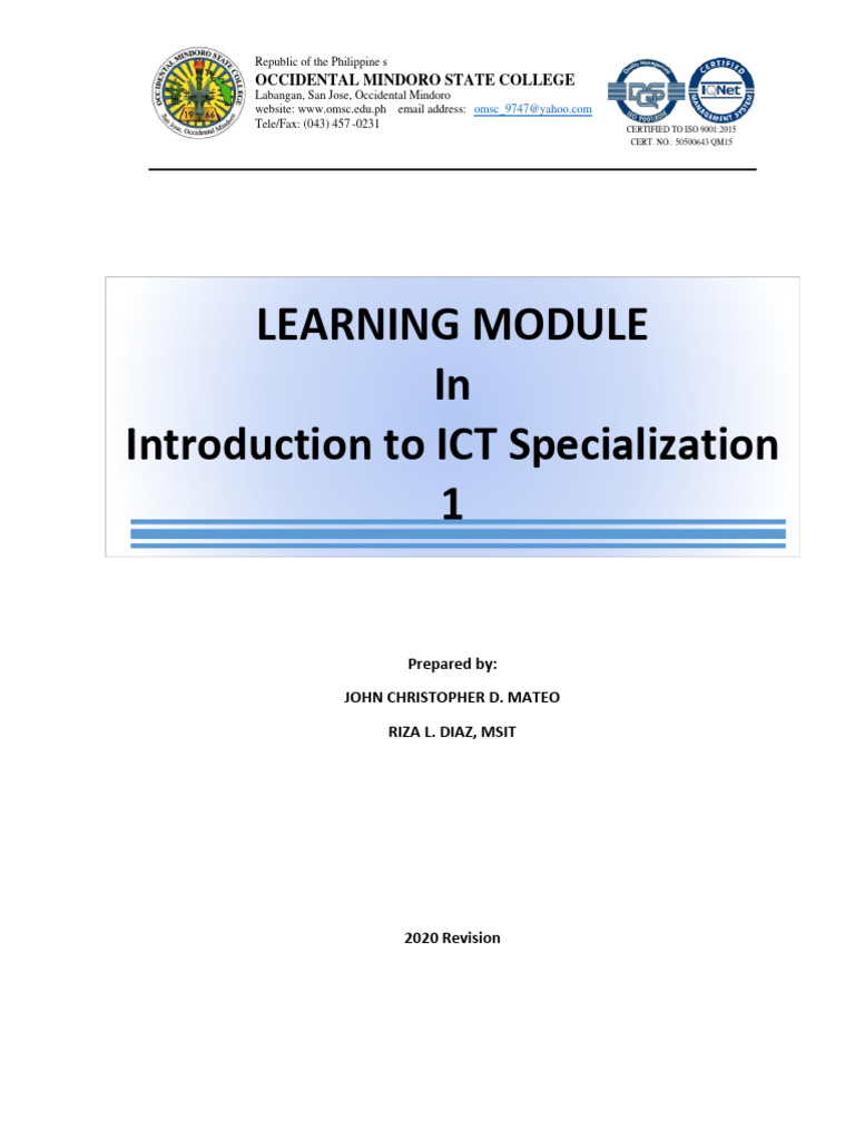 Introduction To ICT Specialization I Module | PDF