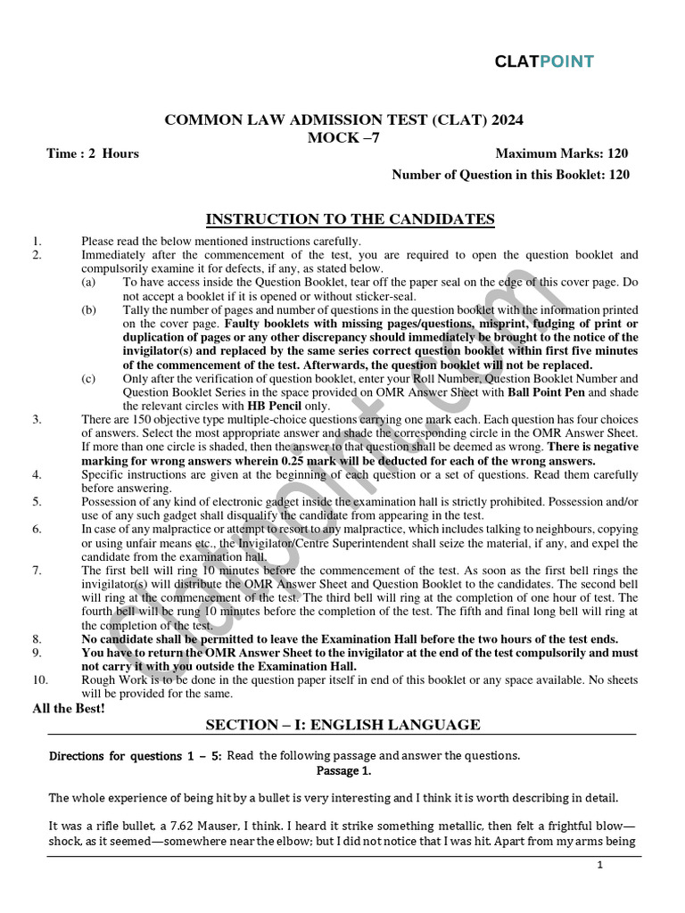 Clat 2024 - Mock 7 New Pattern by Clat Point | PDF | Deception ... Clat 2024 - Mock 7 New Pattern by Clat Point | PDF | Deception ...