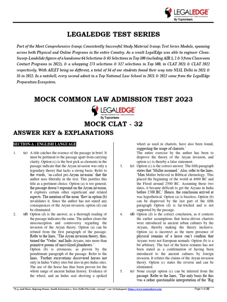 Mock CLAT 32 Explanations - Delhi | PDF | Bangladesh | Superstitions