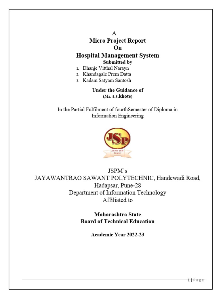 Hospital Management System: Micro Project Report On | PDF | Computer Network | Network Interface ...