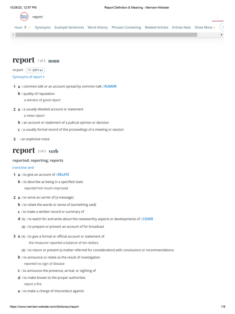 Report Definition & Meaning - Merriam-Webster | Download Free PDF ...