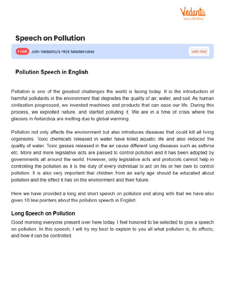 Speech On Pollution | PDF