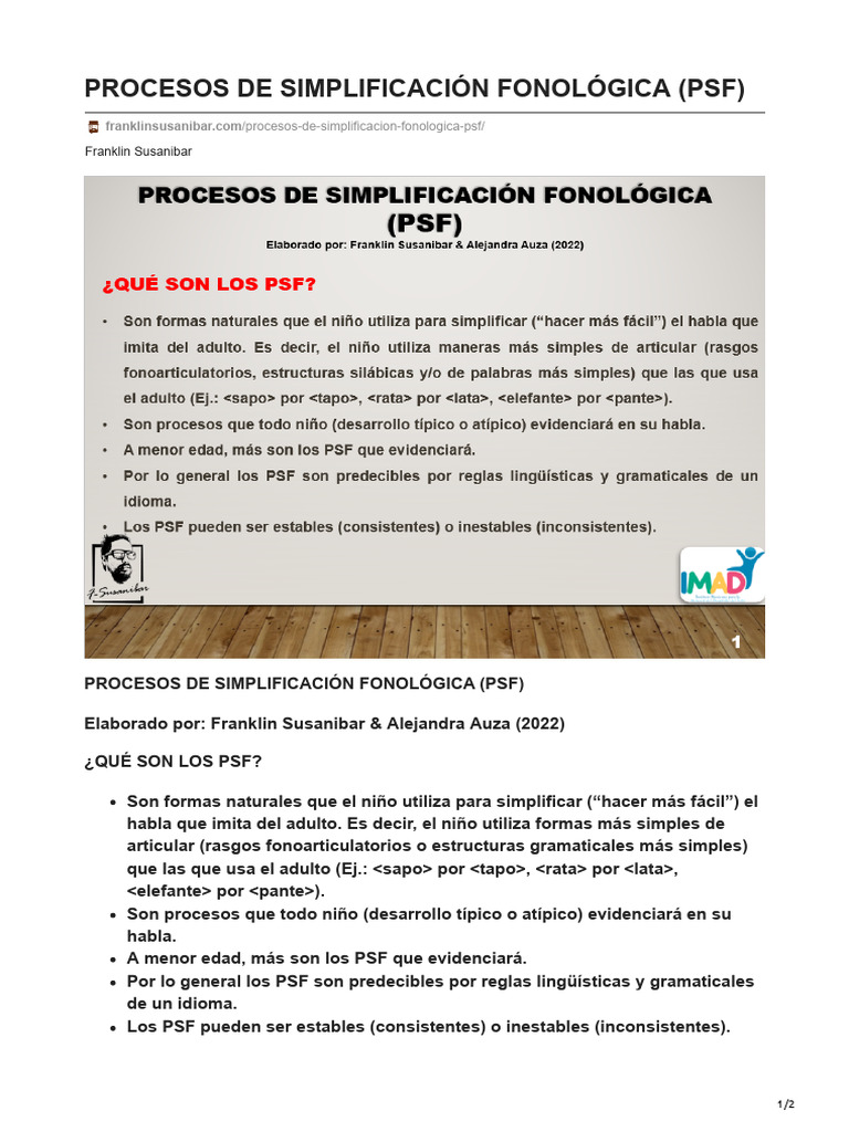 PROCESOS DE SIMPLIFICACIÓN FONOLÓGICA PSF | PDF