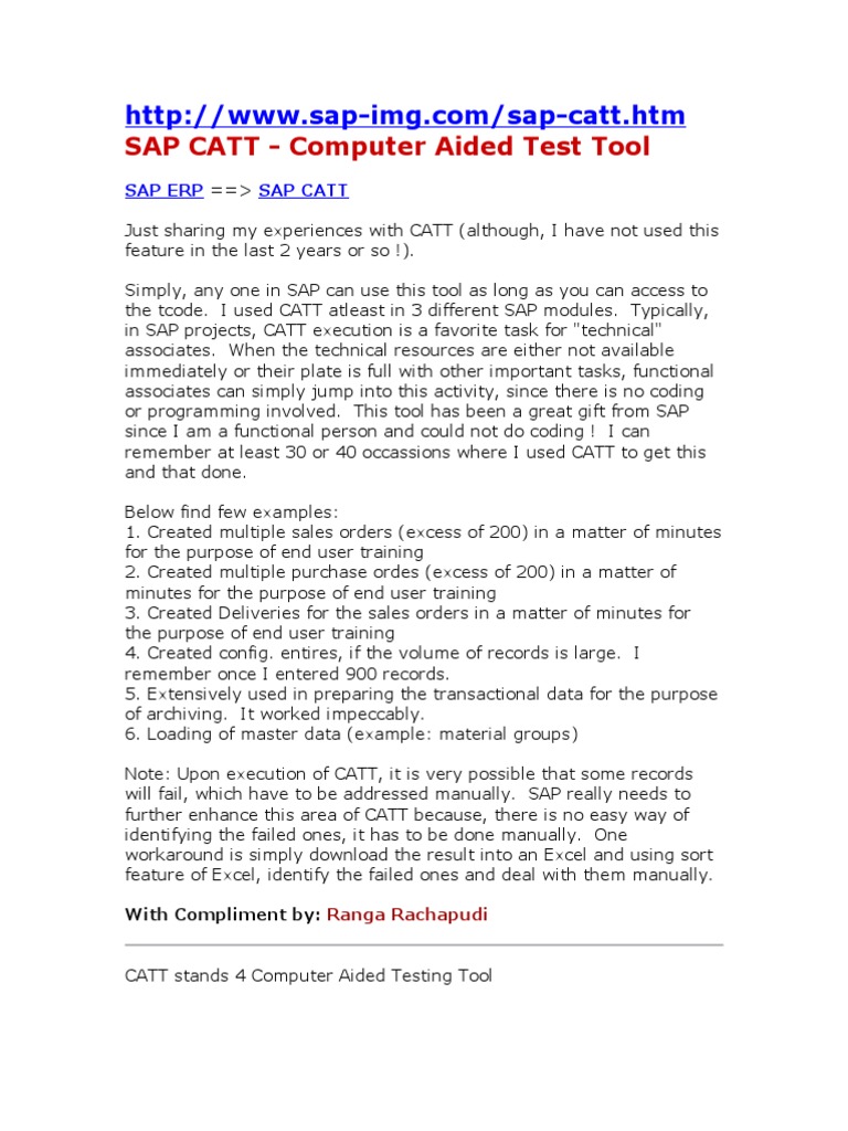 Sap Catt Tool Pdf Spreadsheet Areas Of Computer Science 