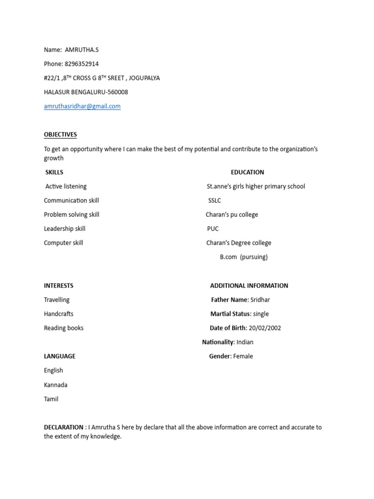 Resume Amrutha.S | PDF