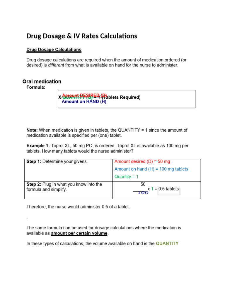 Drug Dosage and IV Rates Calculations | PDF | Dose (Biochemistry ...