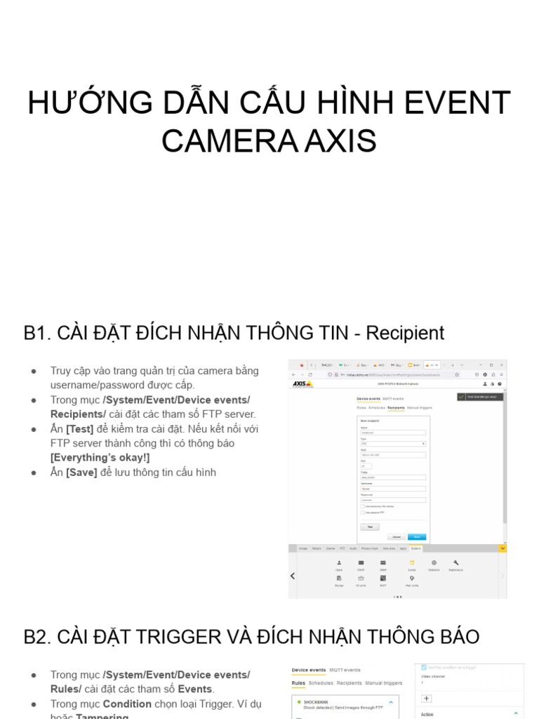 HƯỚNG DẪN CẤU HÌNH EVENT CAMERA AXIS | PDF