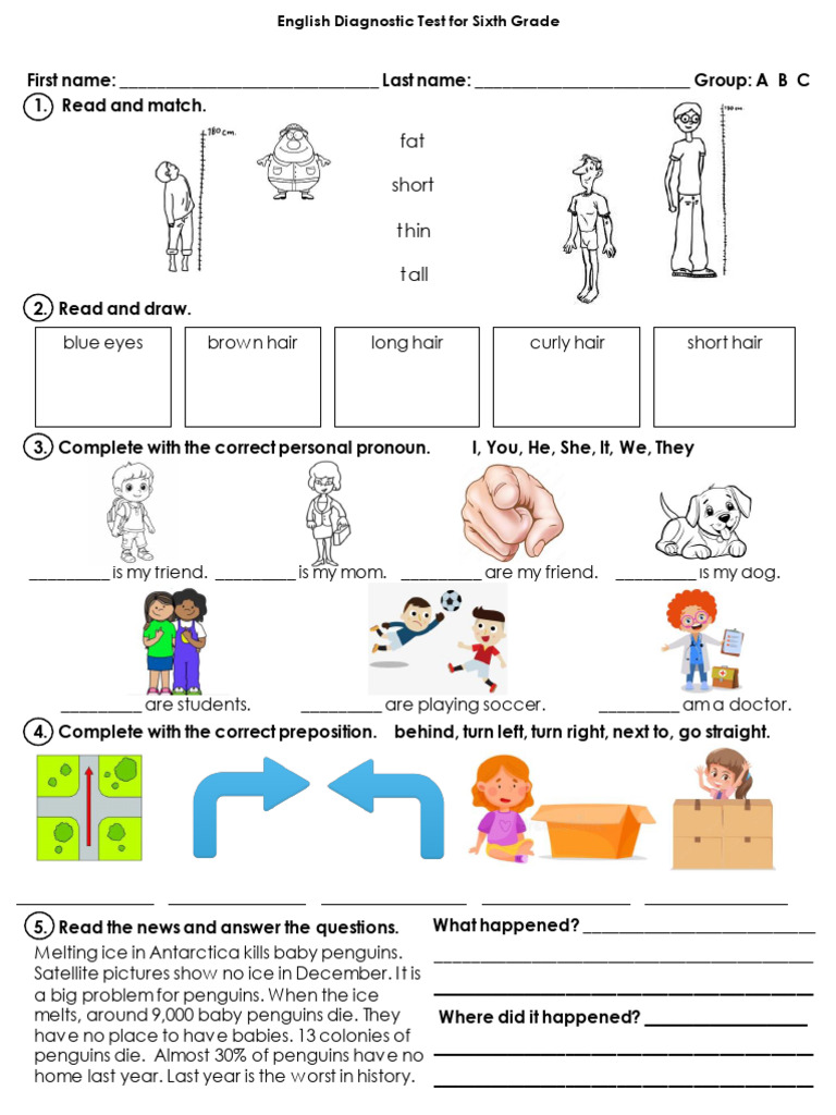 Sixth Grade English Diagnostic Test | PDF | Self-Improvement