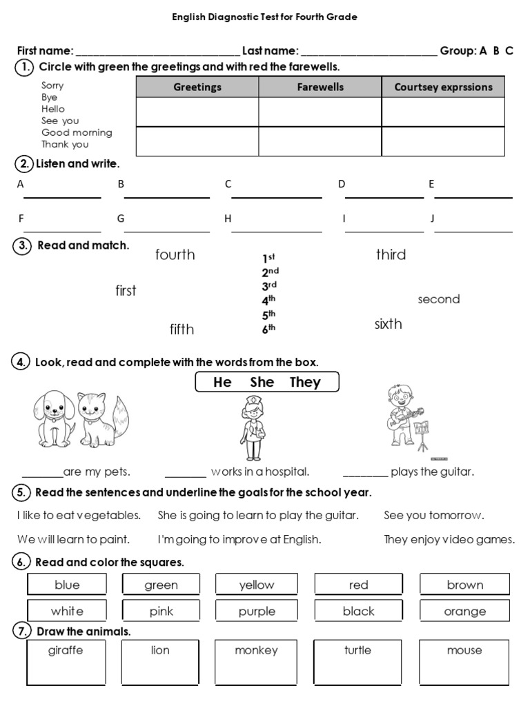 Fourth Grade English Diagnostic Test | PDF