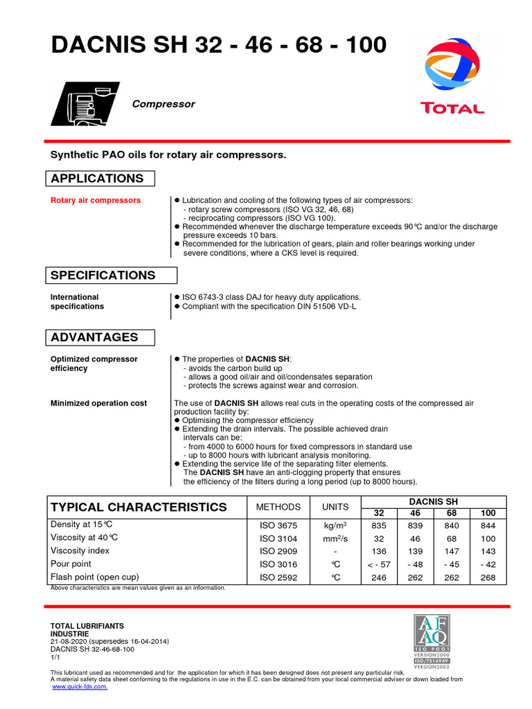 Dacnis SH | PDF | Lubricant | Physical Quantities