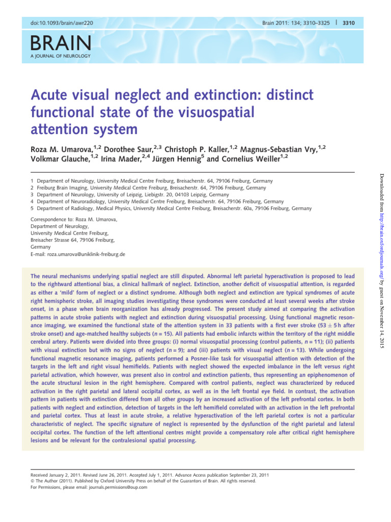 Brain Acute Visual Neglect And Extinction Distinct Functional State Of The Visuospatial