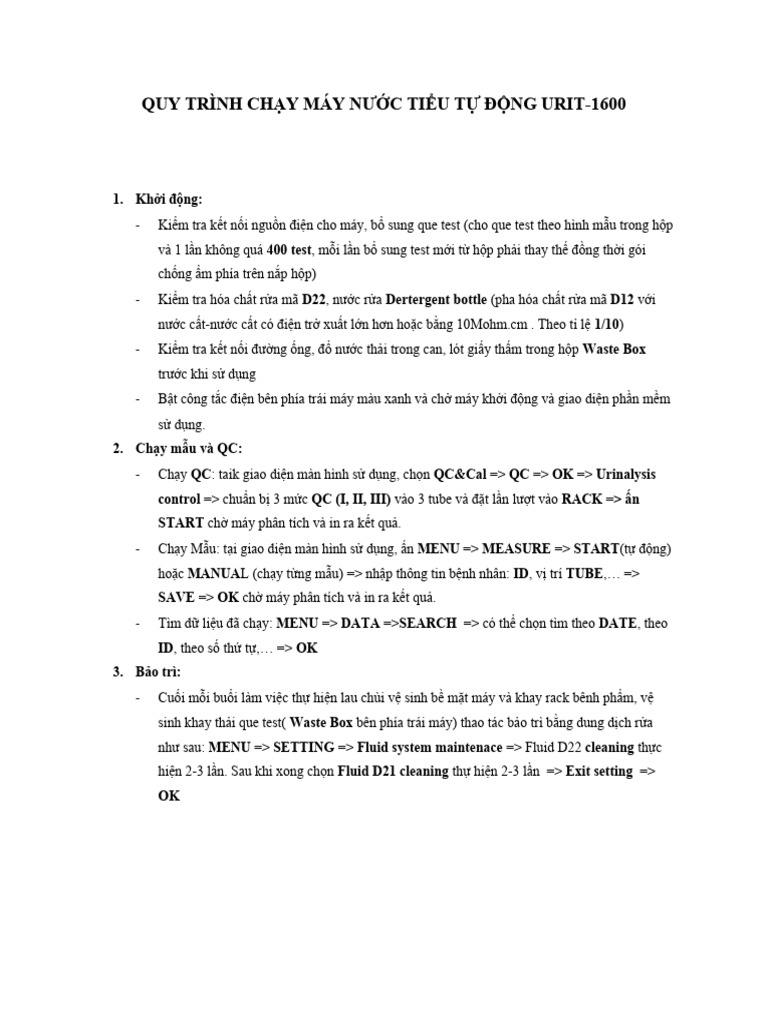 HDSD Nhanh URIT 1600 | PDF