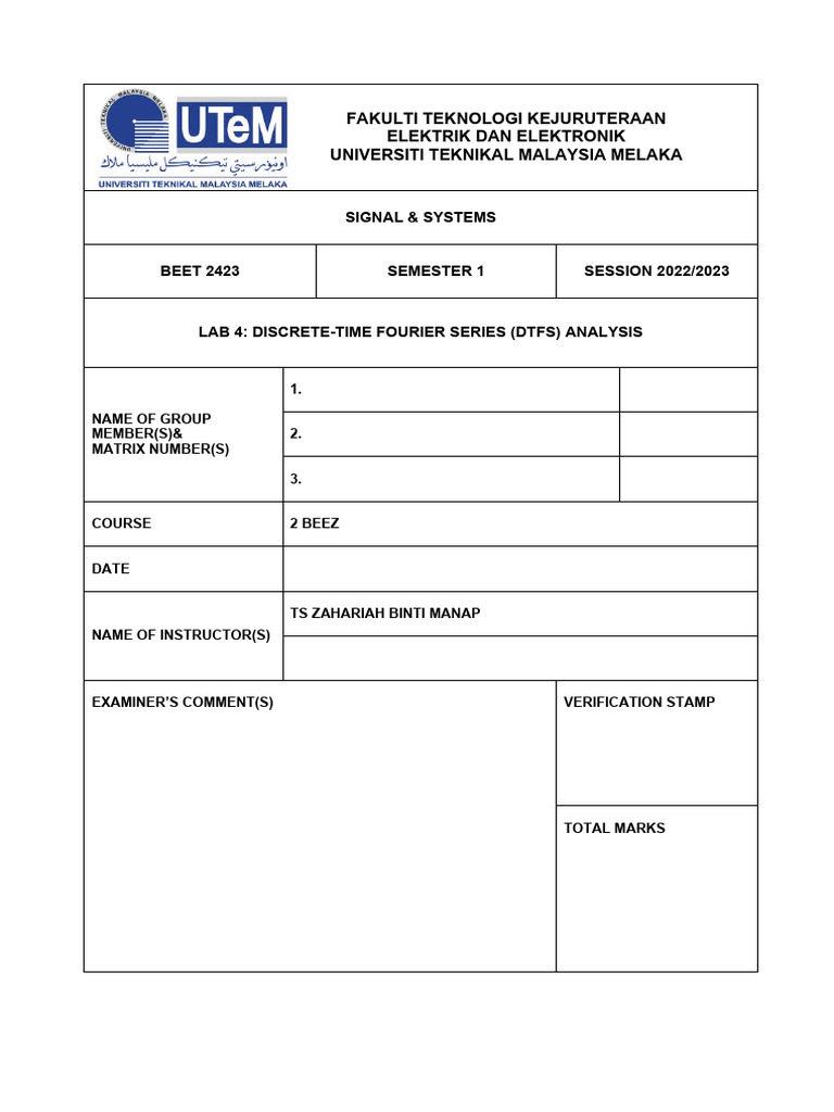 Lab 4 - DTFS Analysis | PDF | Discrete Fourier Transform | Mathematical ...