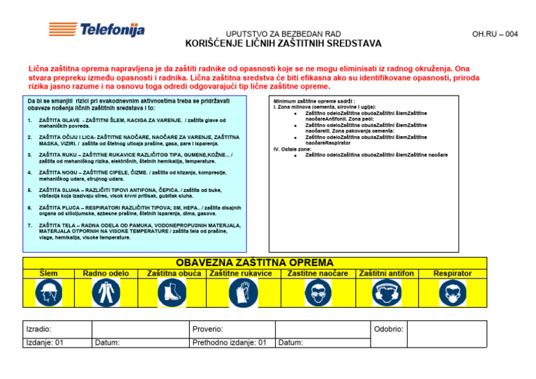 .004 Uputstvo Za Bezbedan Rad - PPE 01 | PDF