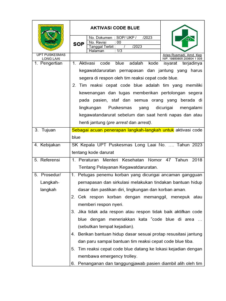 SOP Code Blue | PDF