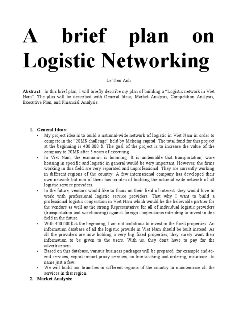 Logistic Network Plan | PDF | Logistics | Market (Economics)