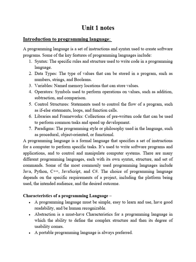 Unit 1 Notes App By Kunal Pdf Computer Programming Programming Language