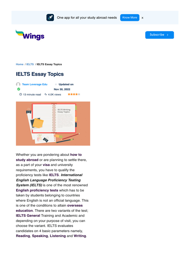 IELTS Essay Topics 2023 - 50+ Topic List - Leverage Edu | PDF ...