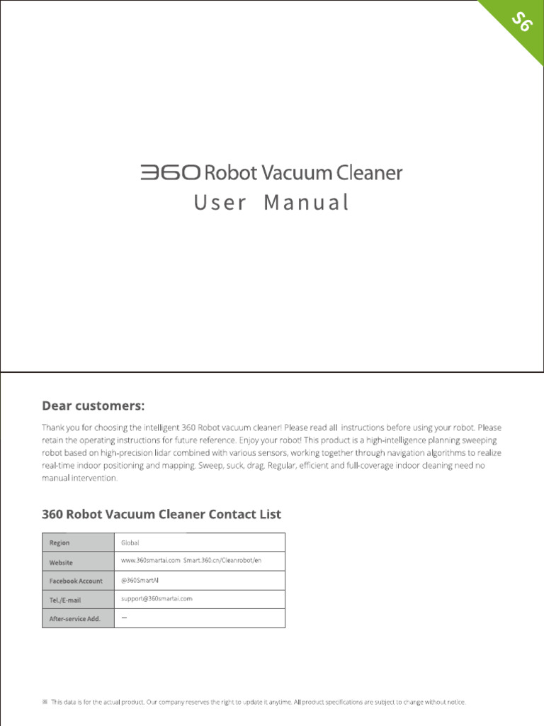 360 S6 Robot Vacuum Cleaner User-Manual | PDF