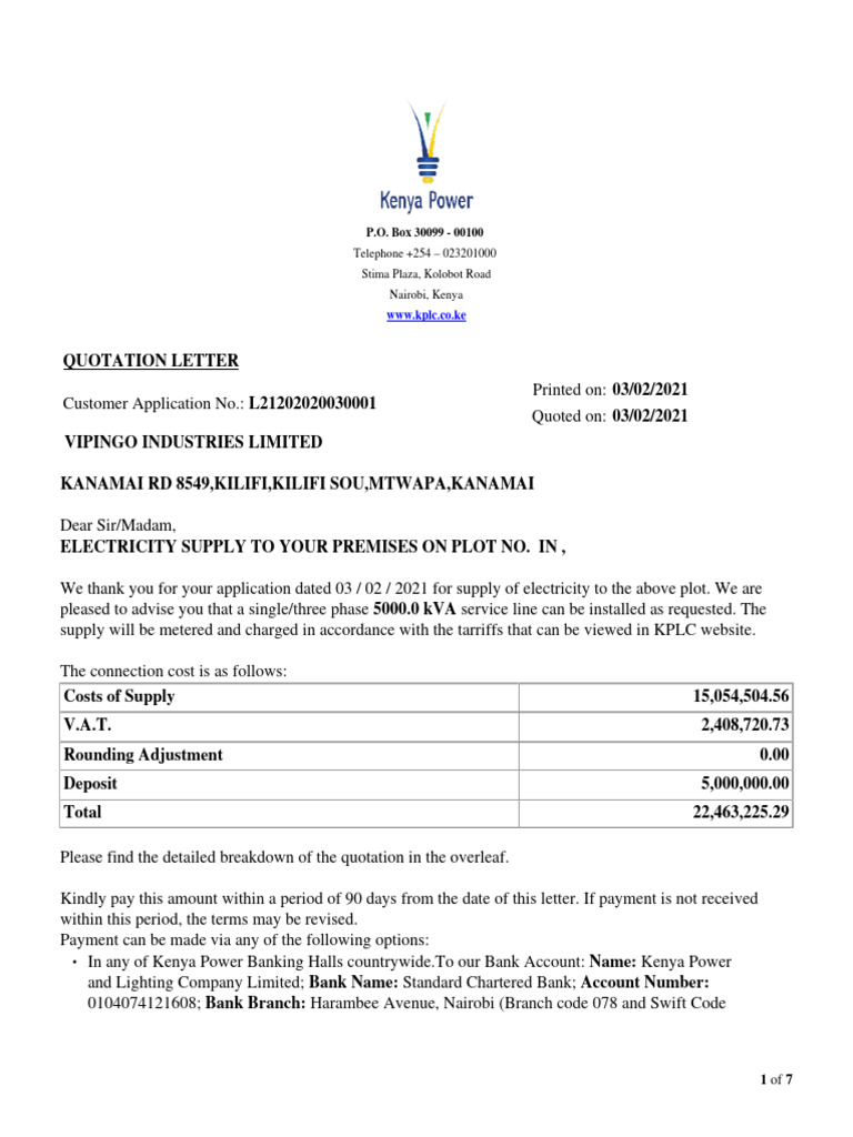 Kenya Power Electricity Quotation 2021 | PDF | Banks | Fuse (Electrical)