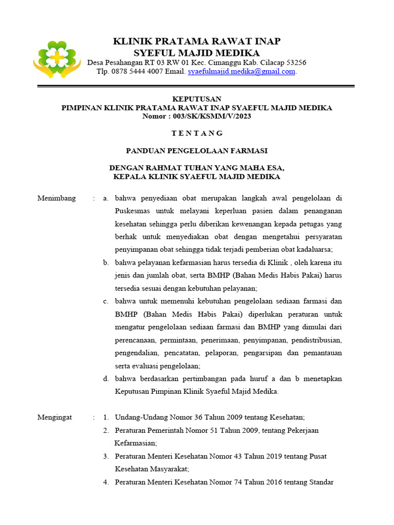 SK Pengelolaan Sediaan Farmasi Dan BMHP | PDF