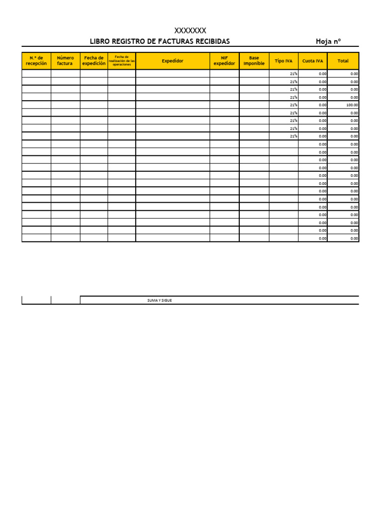 Libro Registro de Facturas Recibidas | PDF