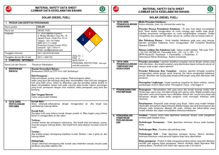 MSDS - Solar (Adhi Karya Version) | PDF