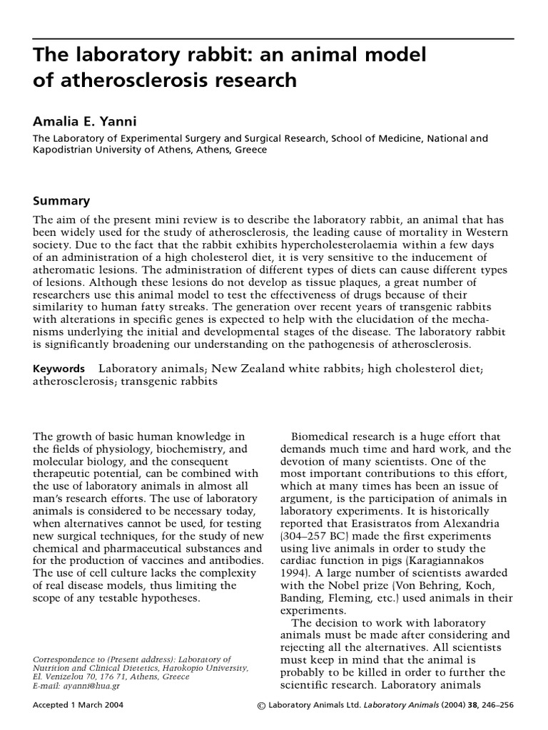 Yanni 2004 The Laboratory Rabbit An Animal Model of Atherosclerosis ...