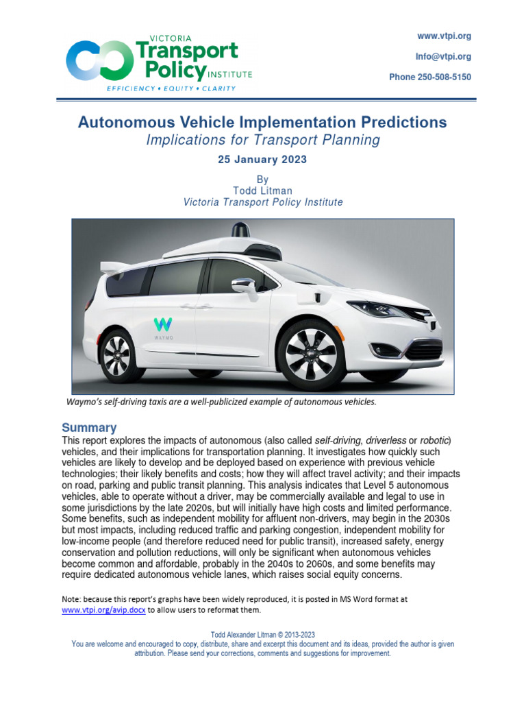 Autonomous Vehicle Implimentation Predictions | PDF Autonomous Vehicle Implimentation Predictions | PDF