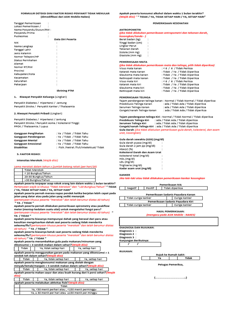 Formulir Deteksi Dini Faktor Risiko Penyakit Tidak Menular | PDF