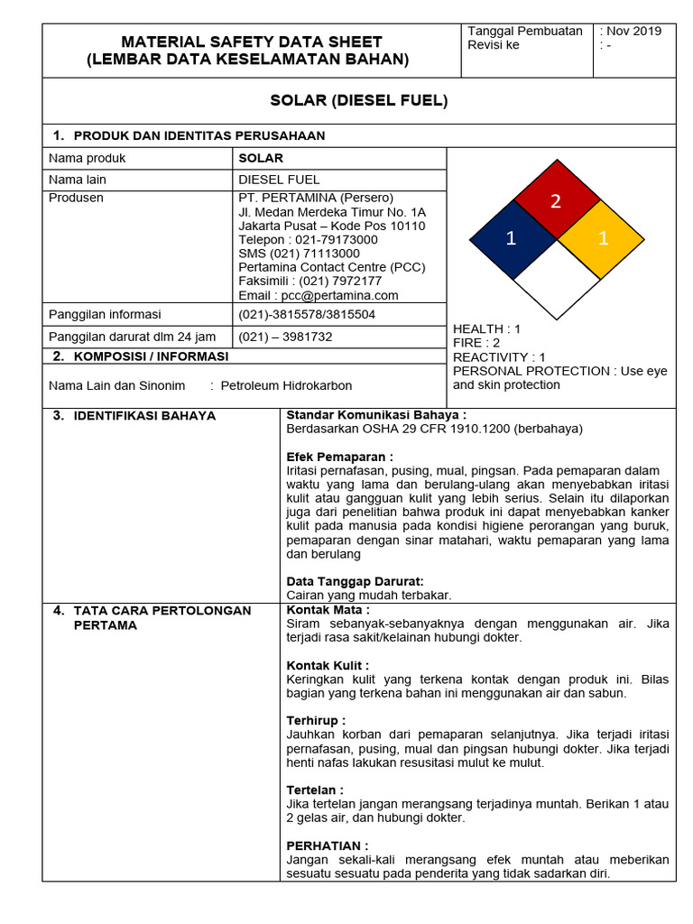 MSDS Solar Pertamina dan Keamanannya | PDF | Kesehatan Holistik