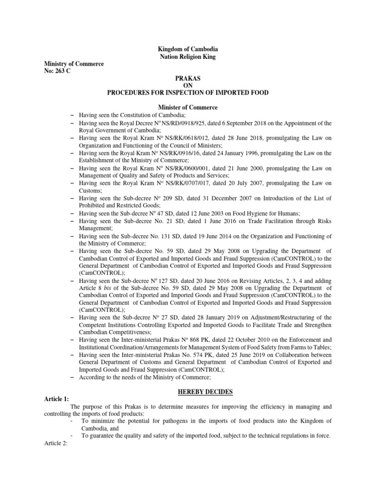Attachment 1 - Prakas On Procedure of Import Inspection MOC-2019 ...